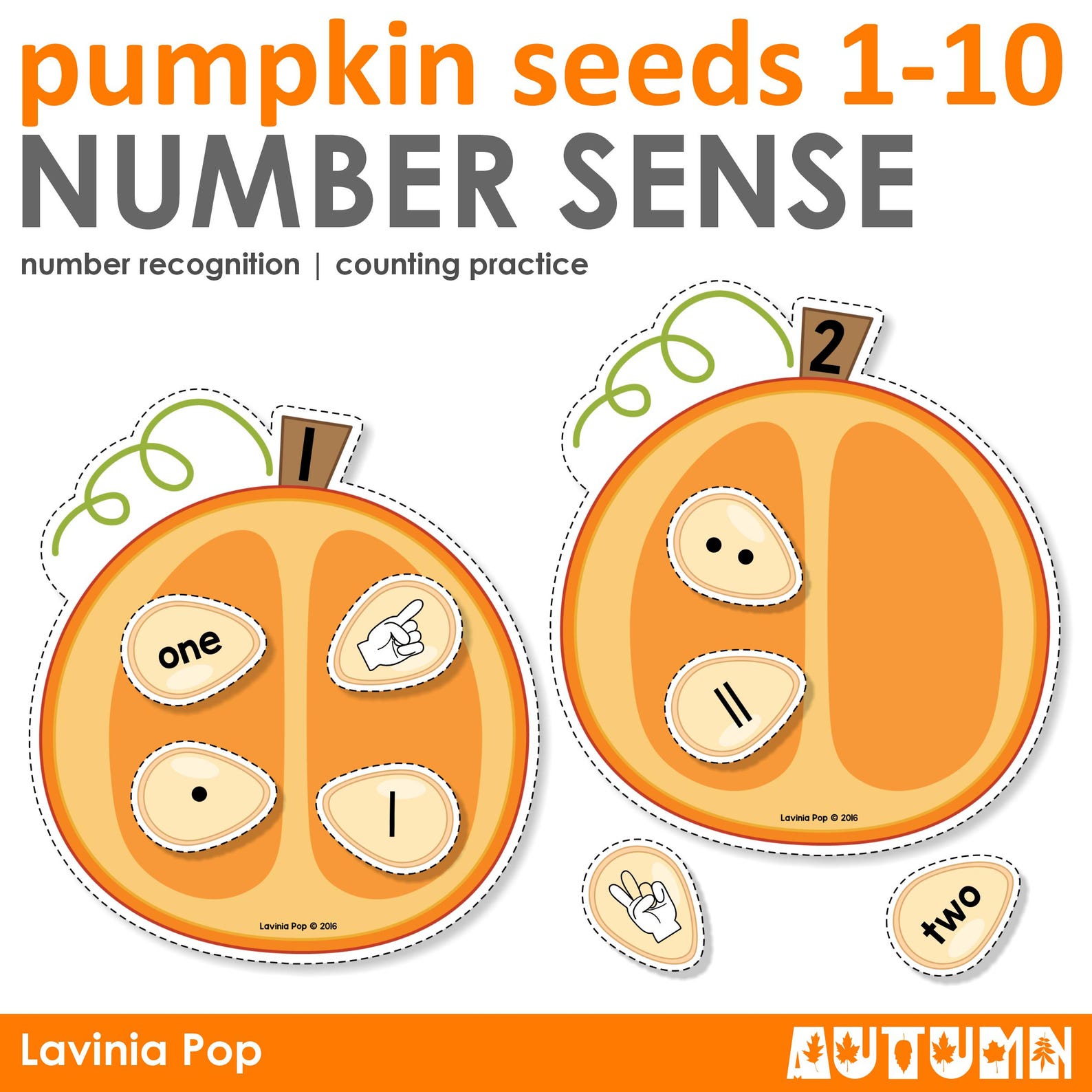 Pumpkin Seeds Number Match Activity | Autumn Math Center for Preschool ...