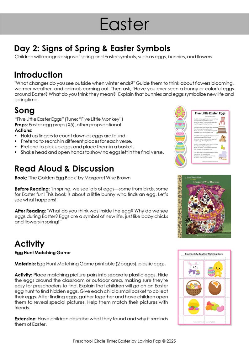 Easter Preschool Theme Curriculum Printables | Preschool Circle Time ...