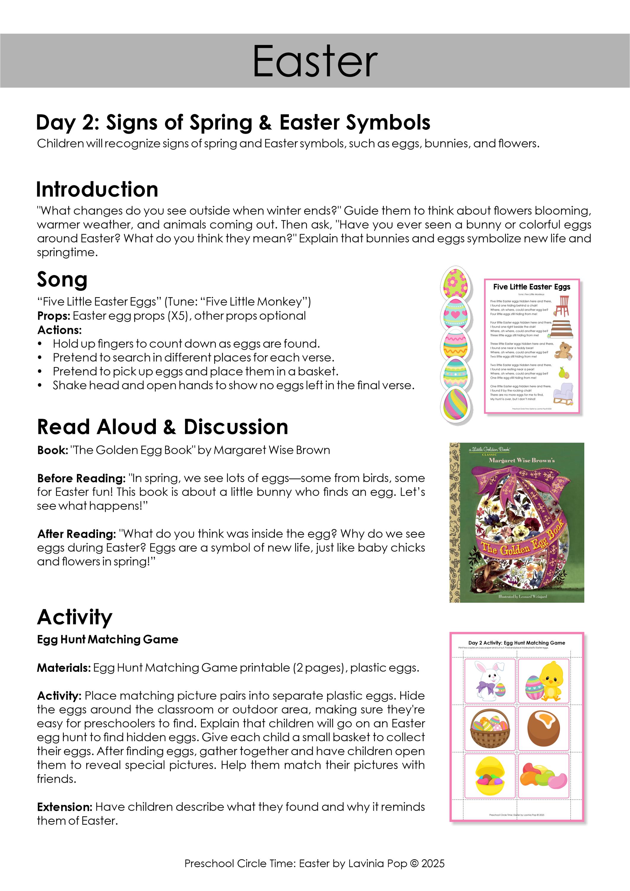 Easter Preschool Theme Curriculum Printables | Preschool Circle Time ...