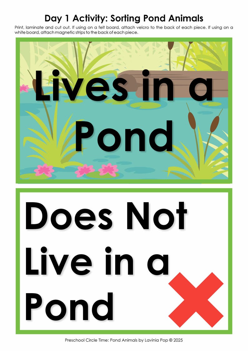 Pond Animals Preschool Theme Curriculum Printables | Preschool Circle ...