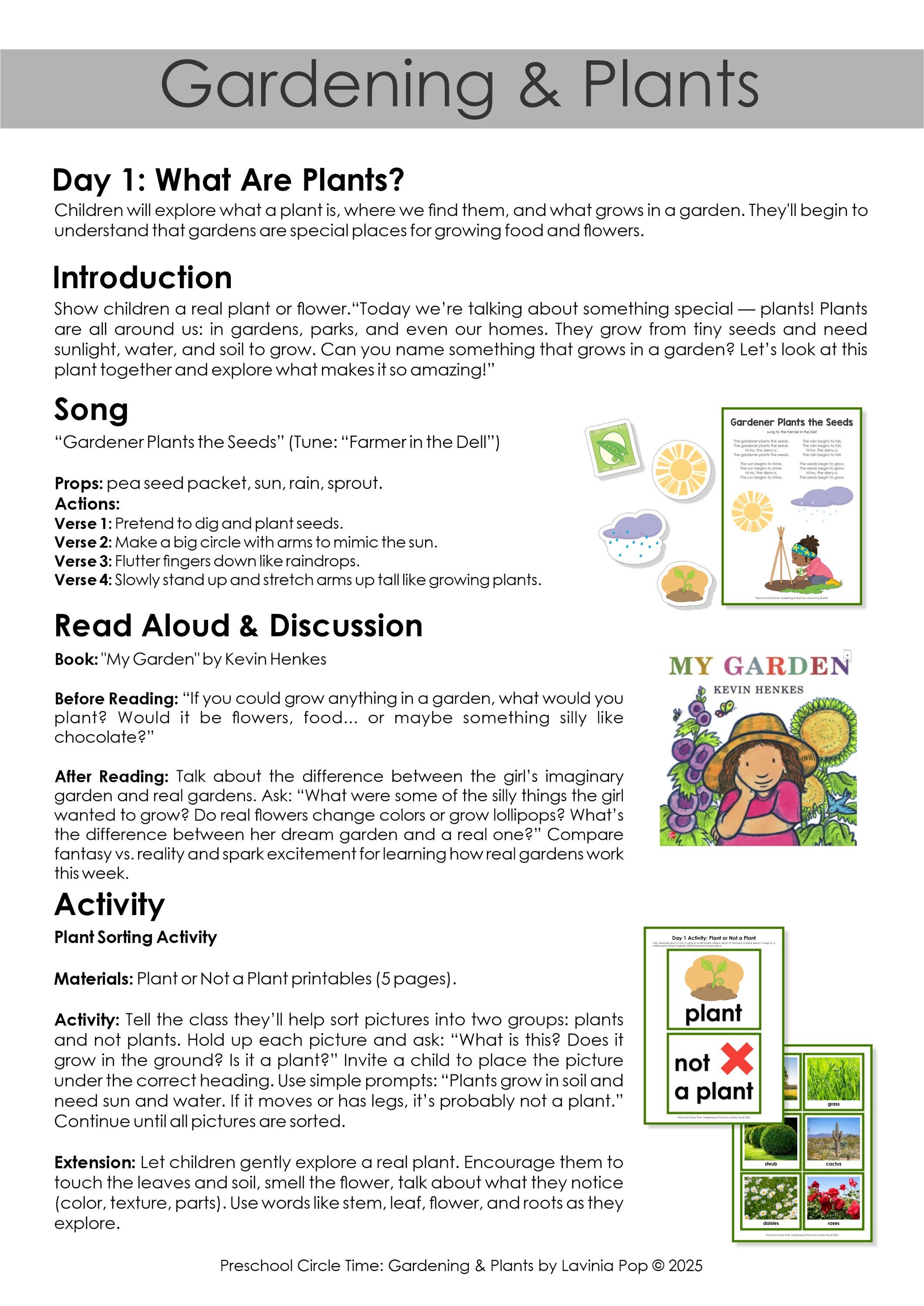 Gardening and Plants Preschool Theme Curriculum Printables | Preschool ...