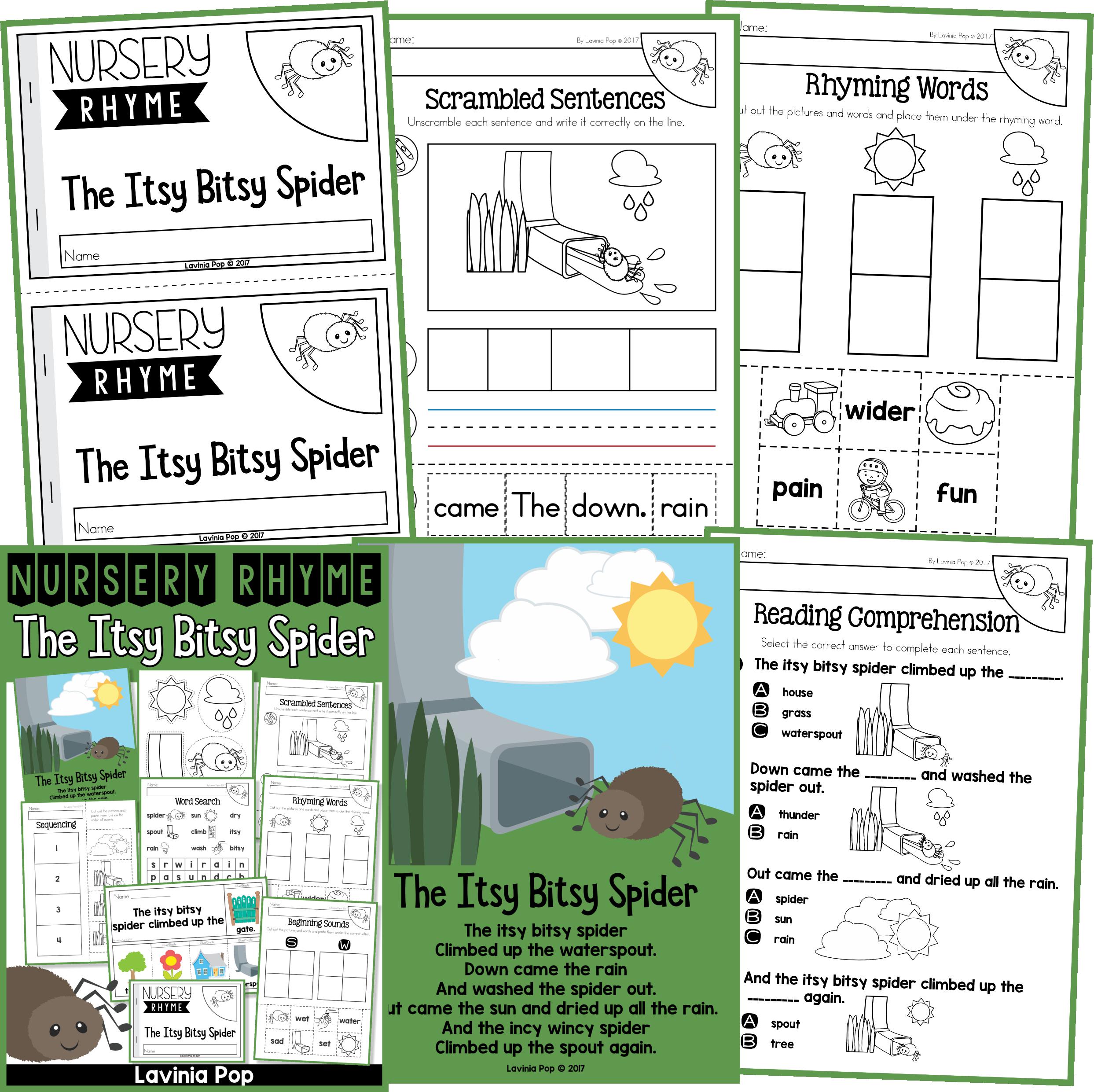 The Itsy Bitsy Spider the Incy Wincy Spider Worksheets and Activities ...