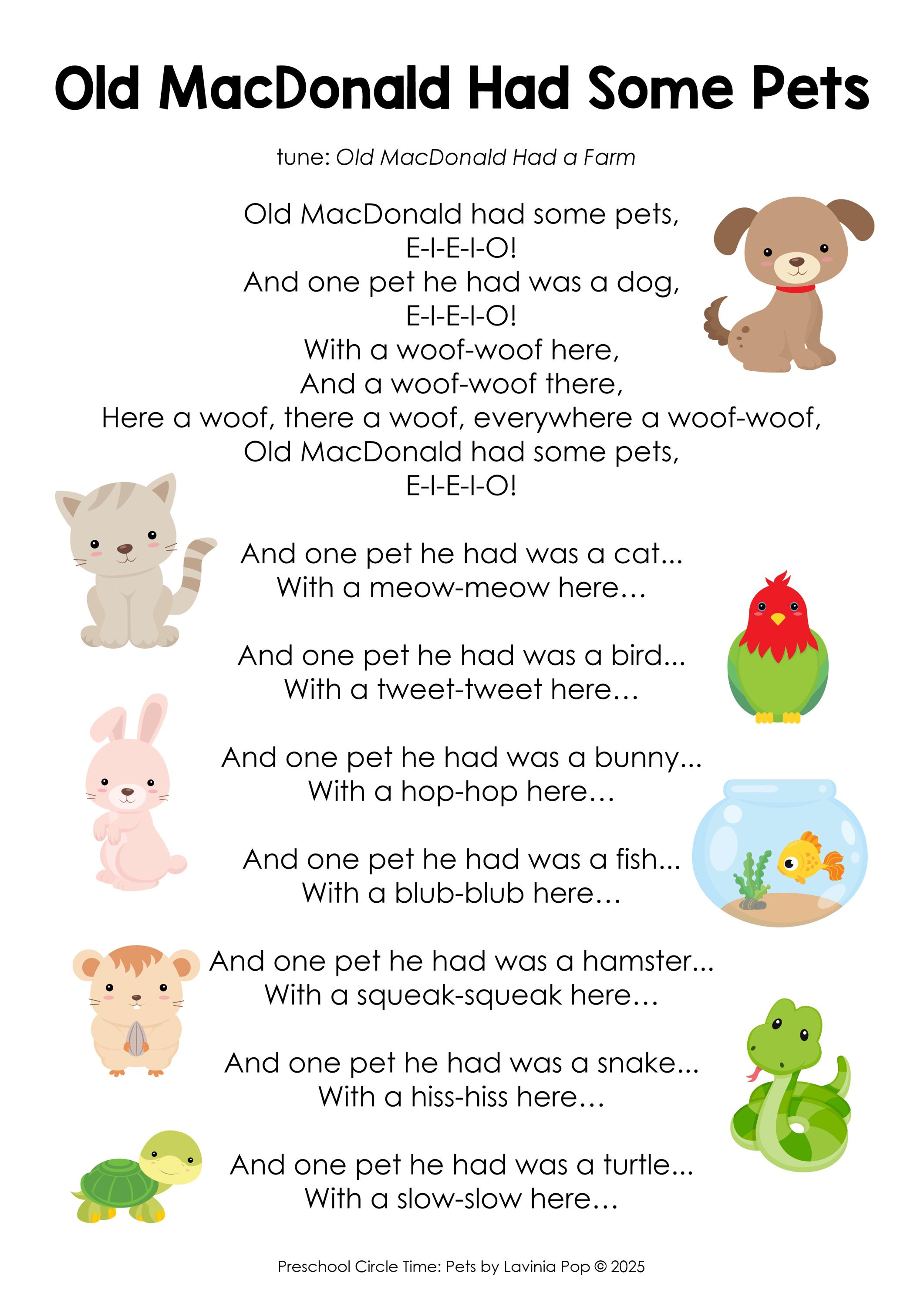 Pets Preschool Theme Curriculum Printables | Preschool Circle Time ...