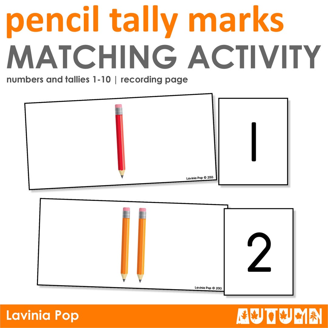 Colored Pencil Tally Mark Match Activity | Math Center for Preschool ...