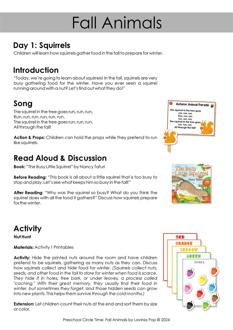 Fall Animals Preschool Curriculum Printables | Fall Animals Preschool ...