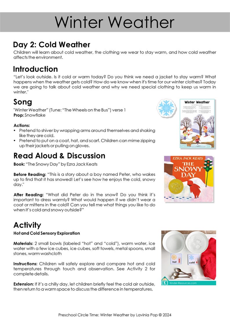 Winter Weather Preschool Theme Curriculum Printables | Preschool Circle ...