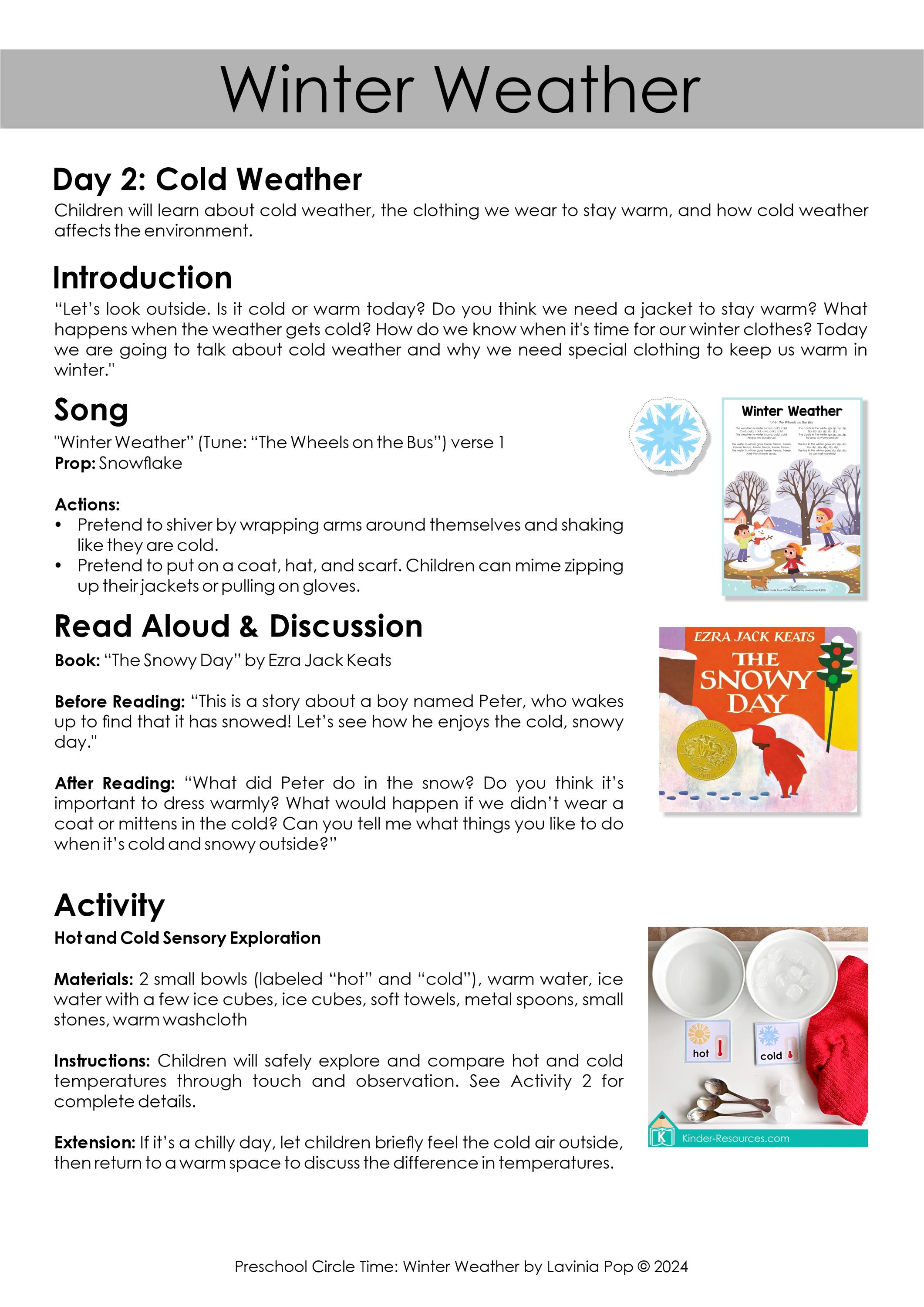 Winter Weather Preschool Theme Curriculum Printables | Preschool Circle ...