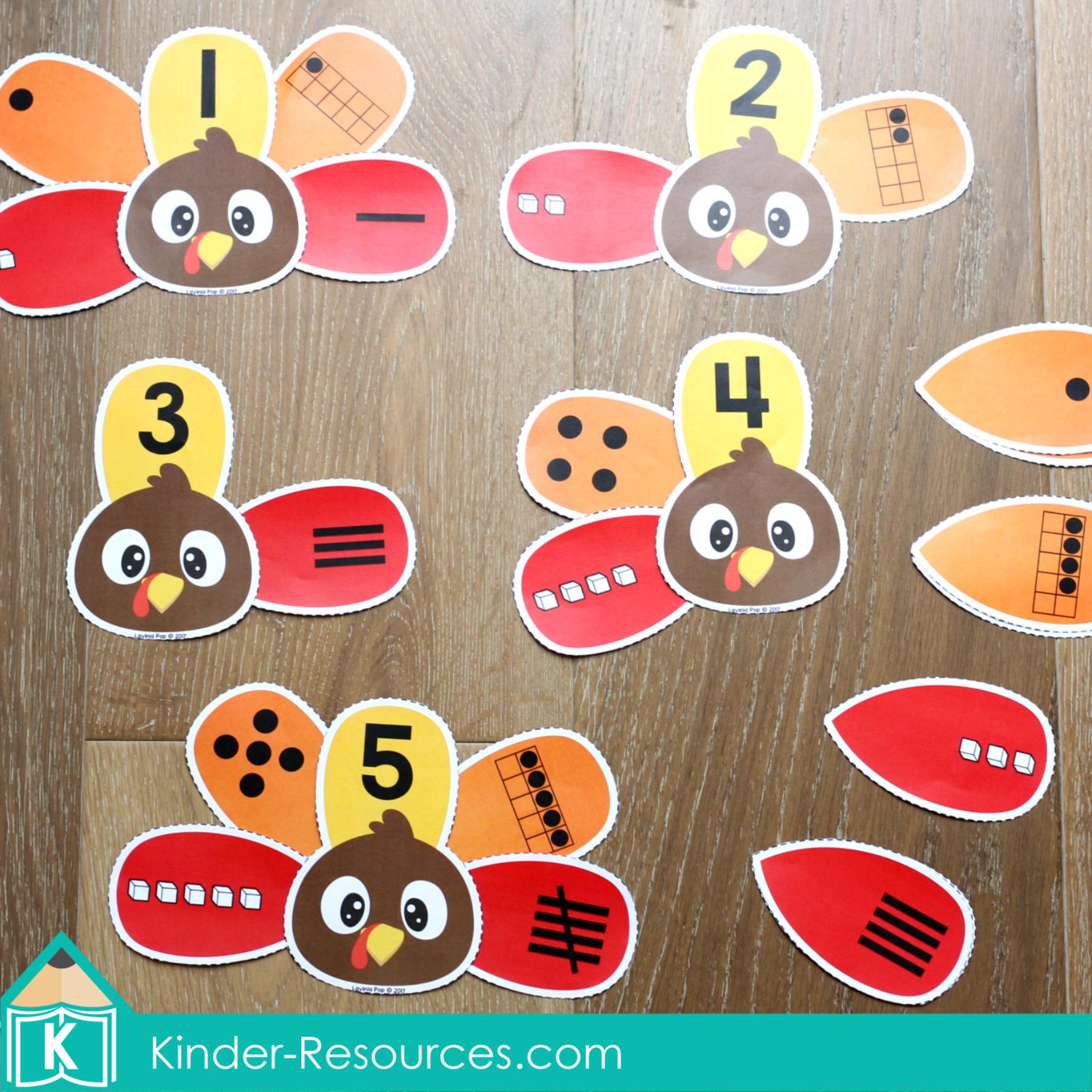 Thanksgiving Turkey Number Sense Match | Printable Math Activity for ...