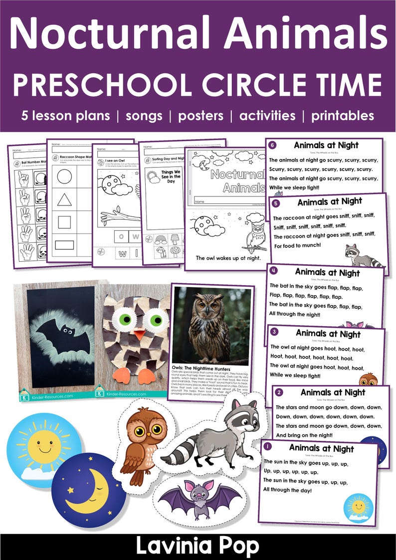 Nocturnal Animals Preschool Curriculum Printables | Nocturnal Animals ...