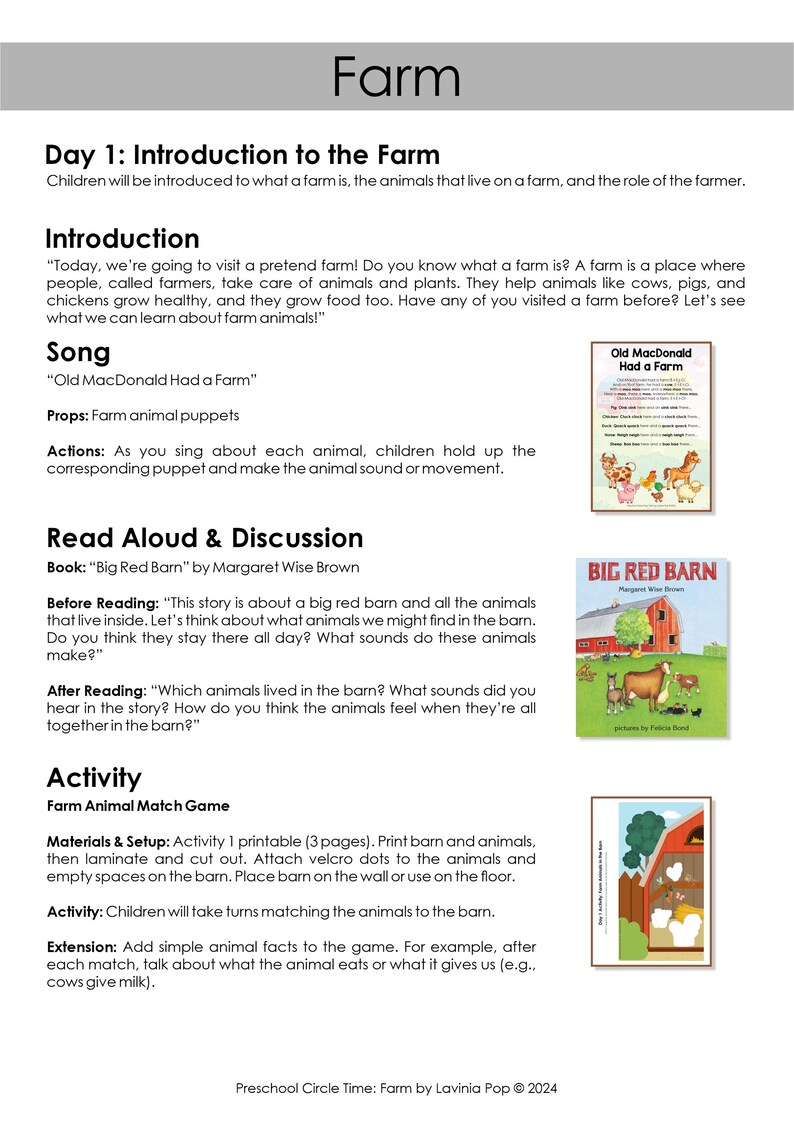 Farm Preschool Curriculum Printables | Farm Preschool Circle Time ...