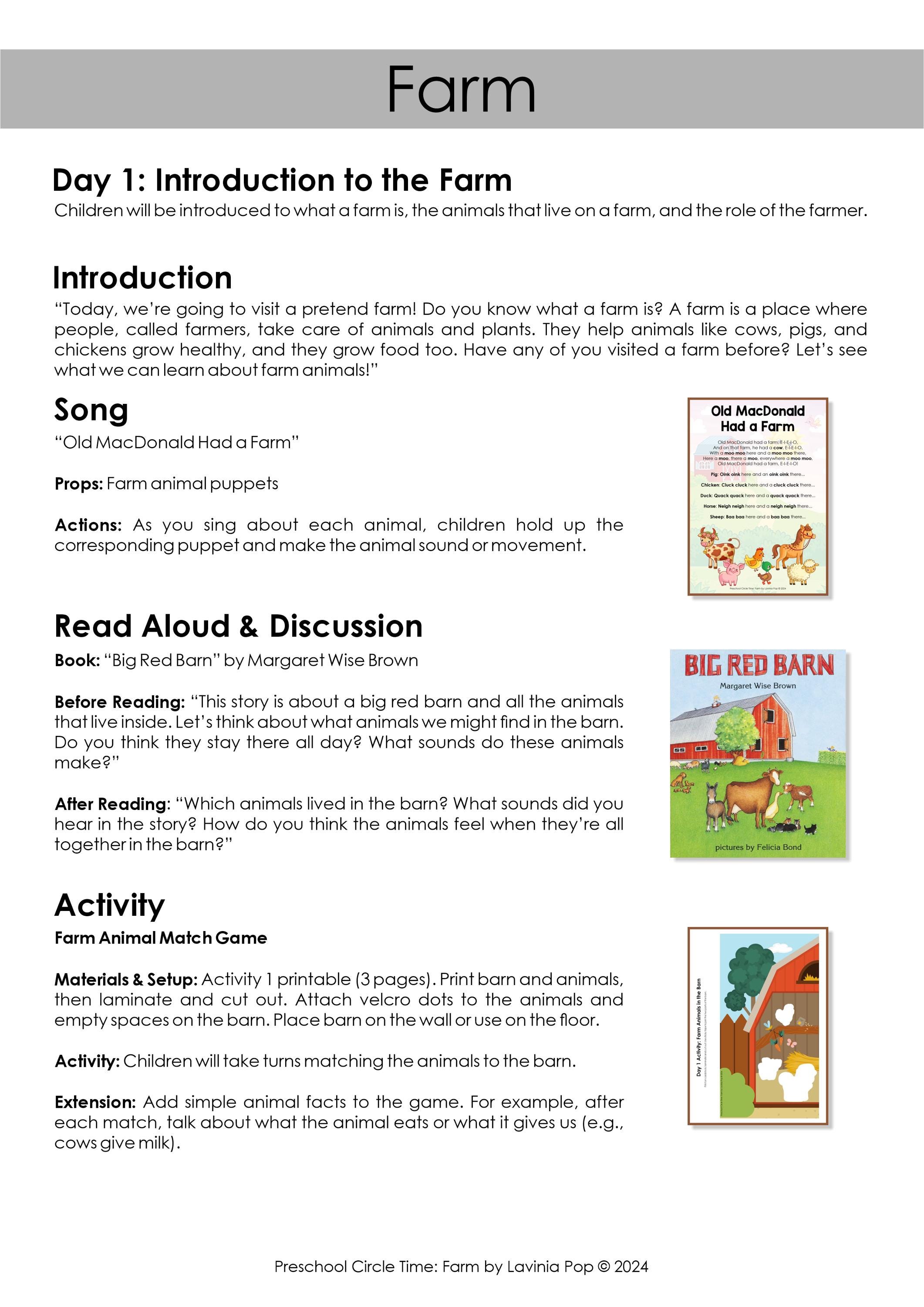 Farm Preschool Curriculum Printables | Farm Preschool Circle Time ...
