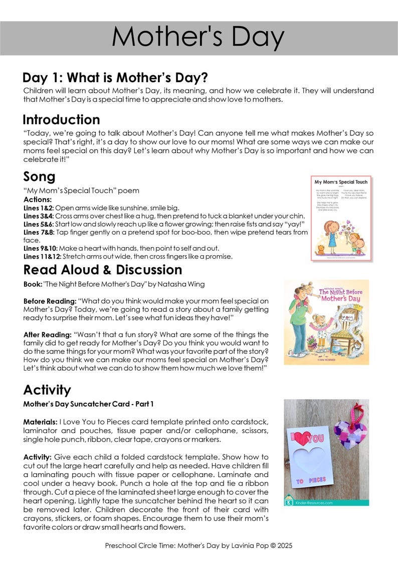 Mother's Day Preschool Theme Curriculum Printables | Preschool Circle ...