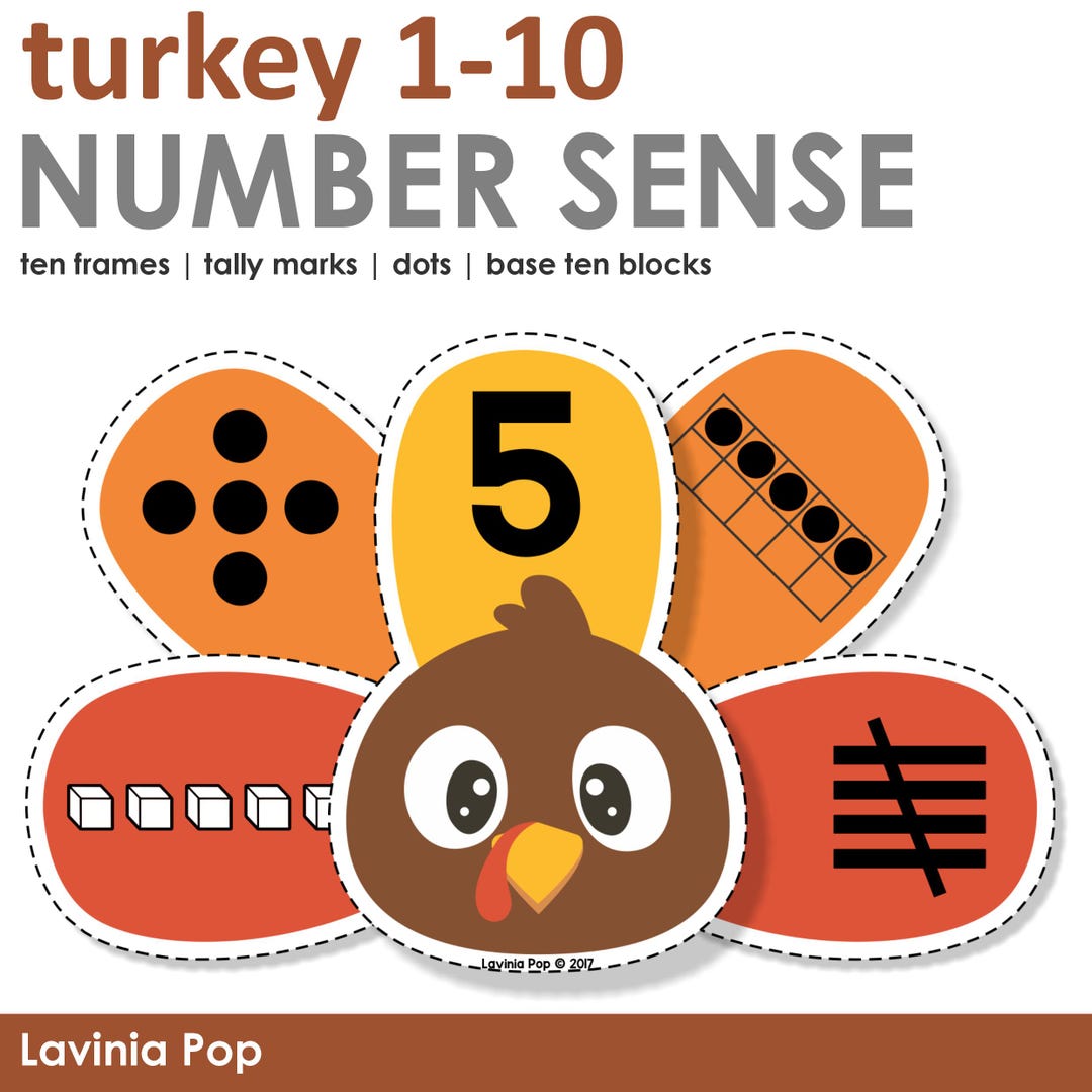 Thanksgiving Turkey Number Sense Match | Printable Math Activity for ...