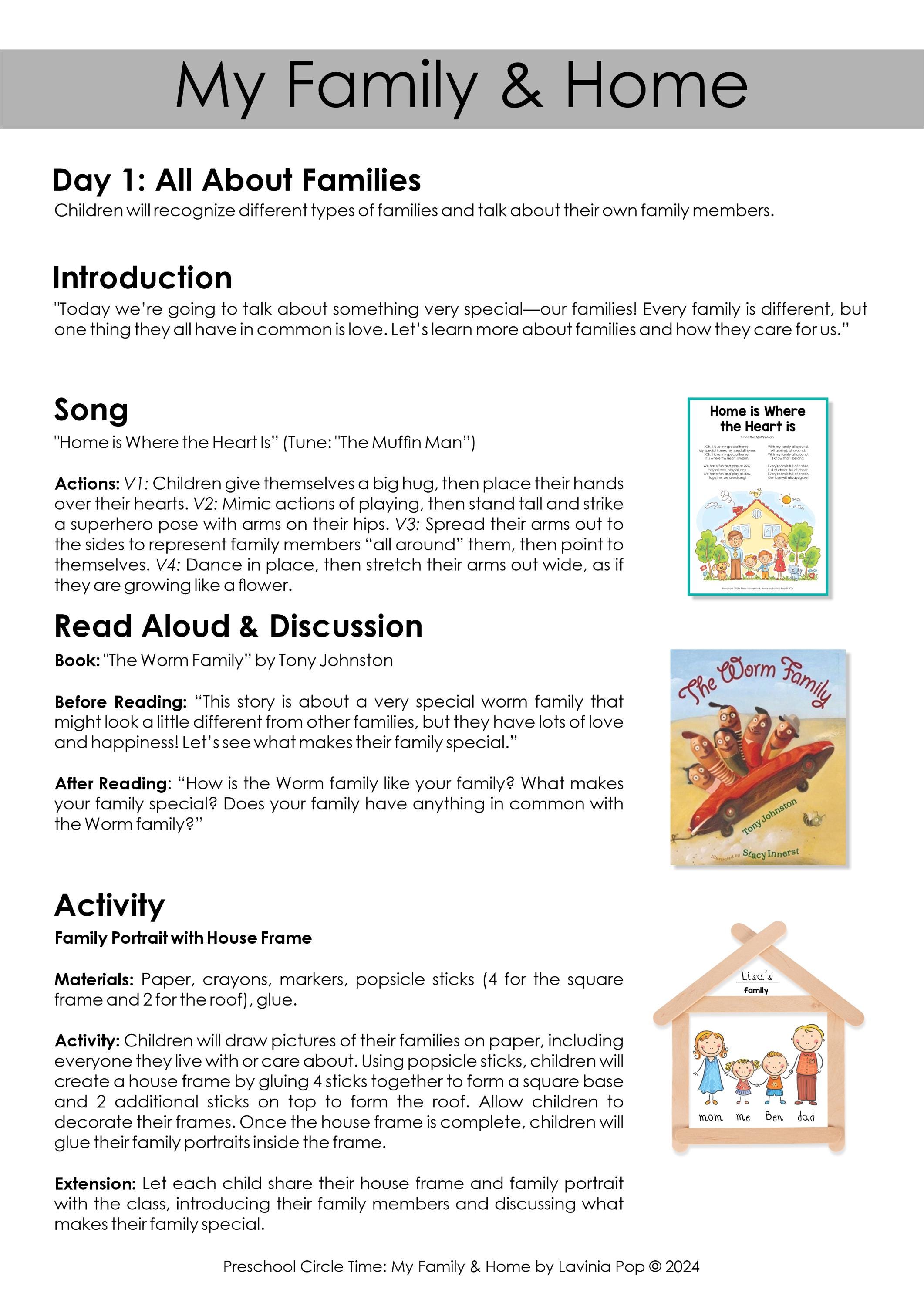 My Family and Home Preschool Theme Curriculum Printables | Preschool ...
