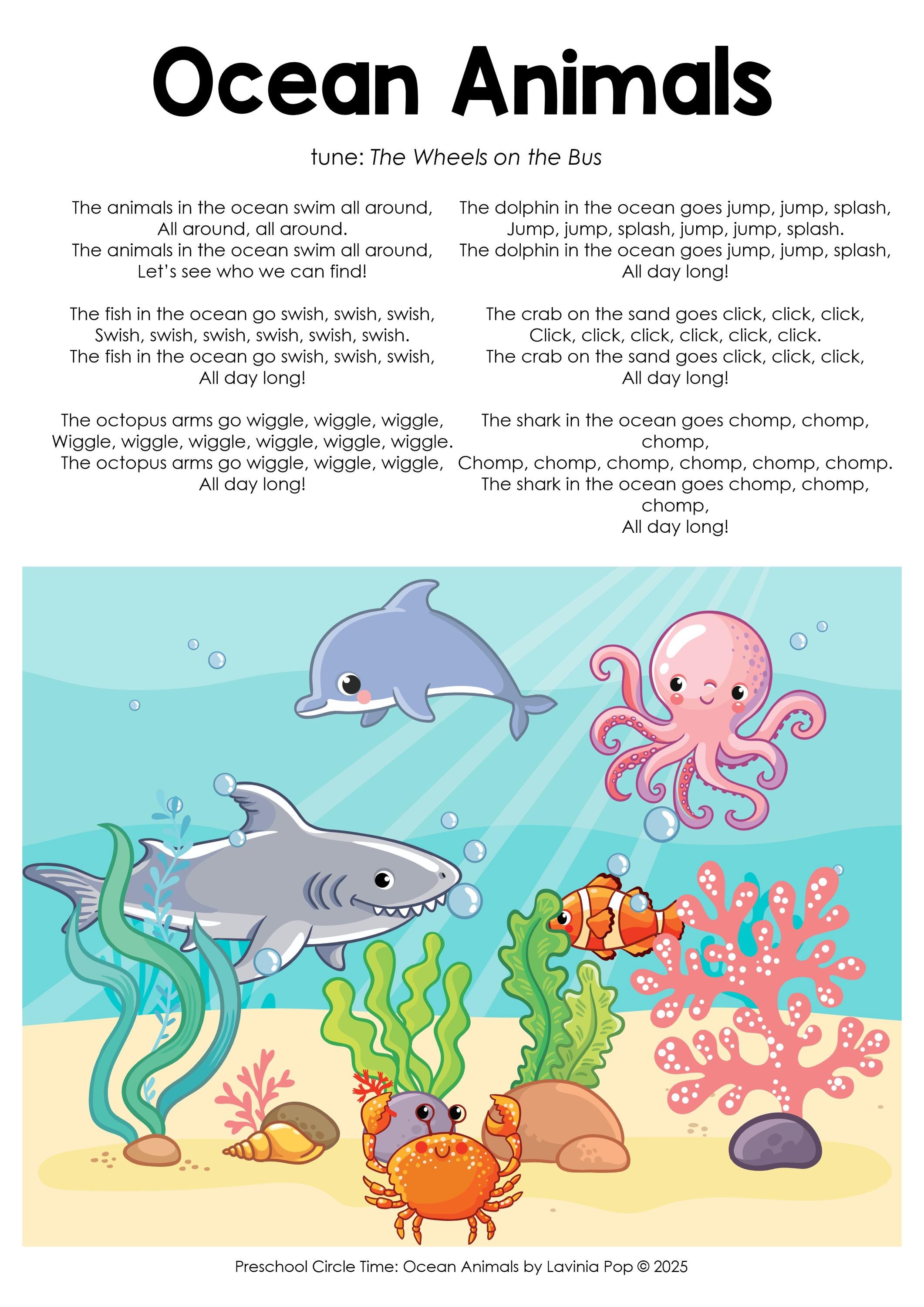 Ocean Animals Preschool Theme Curriculum Printables | Preschool Circle ...