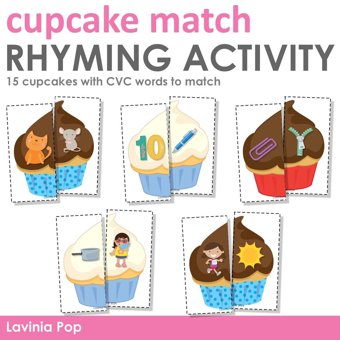 Cupcake CVC Rhyming Match Printable Activity - Etsy