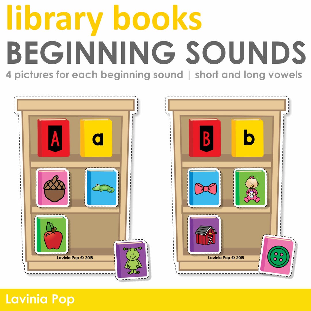 Beginning Sounds Library Books Match Printable Activity - Etsy