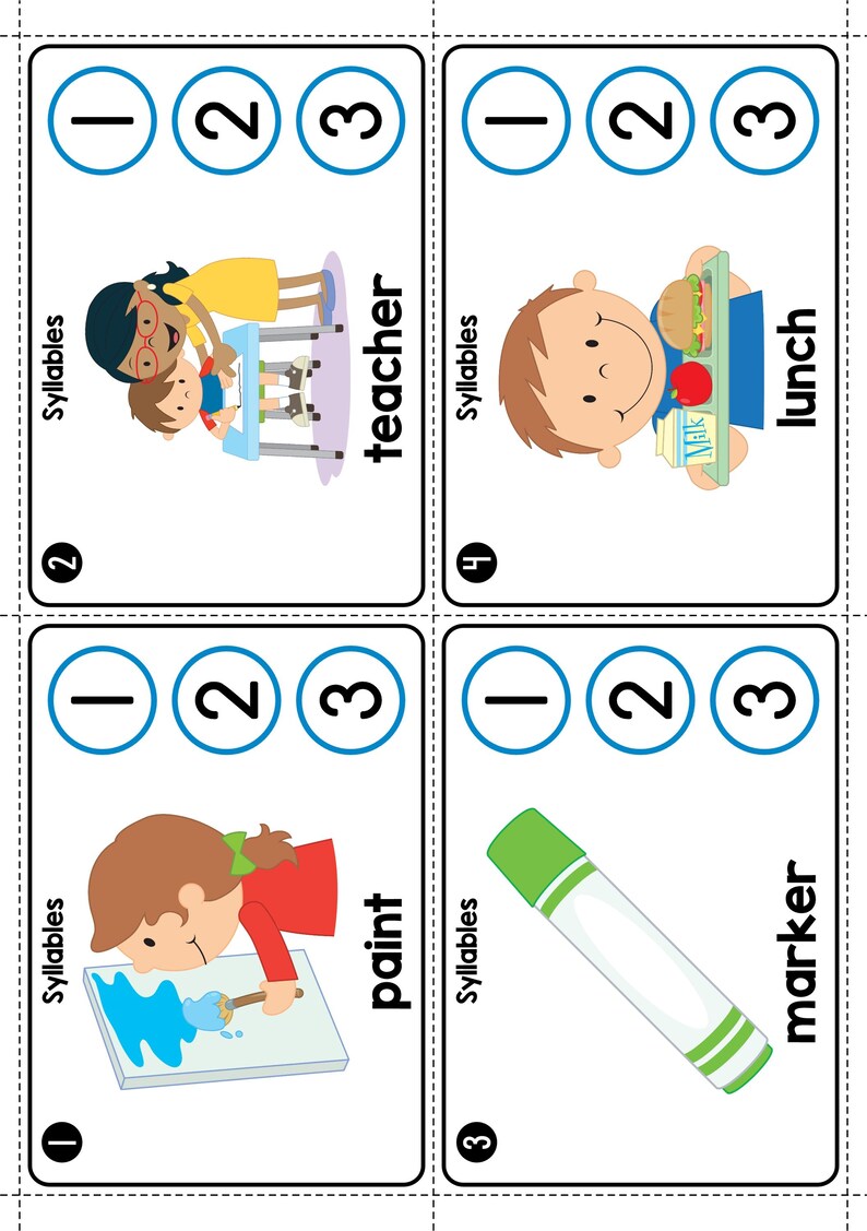 Back to School Syllables Clip It Printable Activity - Etsy