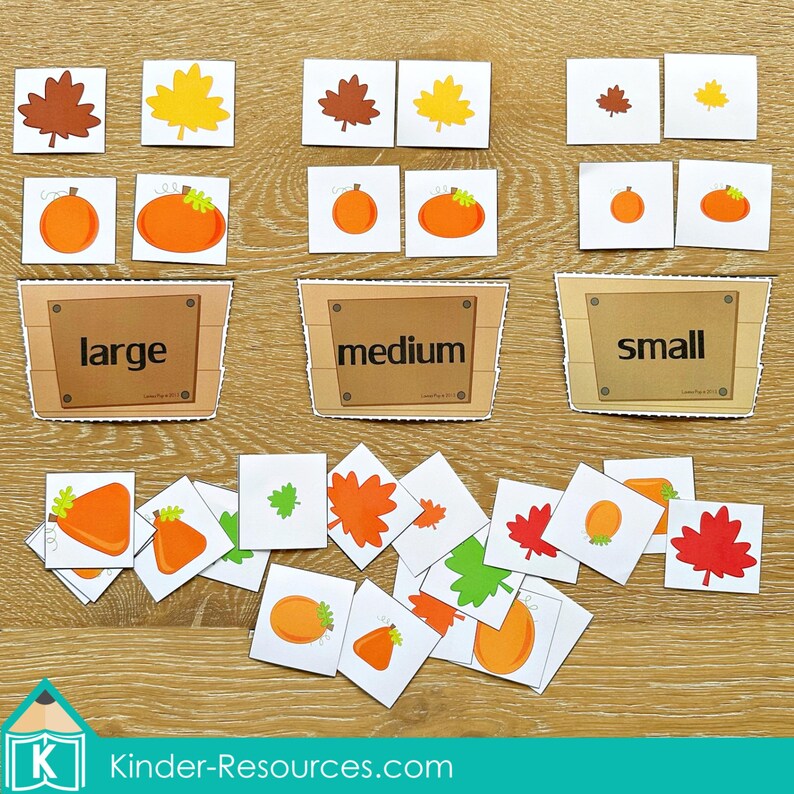 Autumn Leaves, Pumpkins and Apples Sort by Size Activity - Etsy