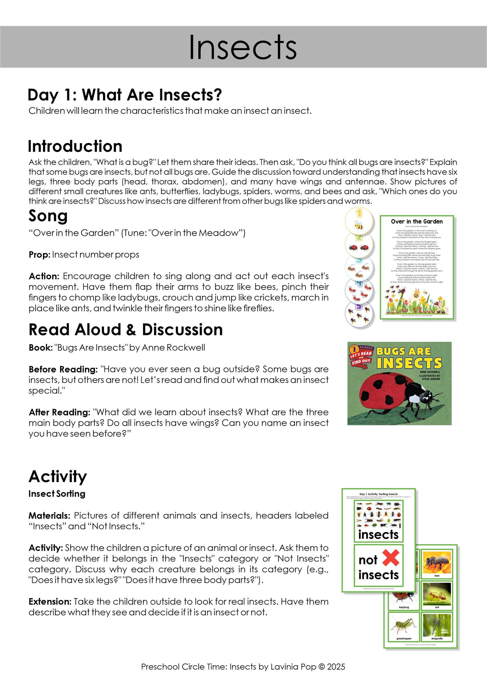 Insects Preschool Theme Curriculum Printables | Preschool Circle Time ...