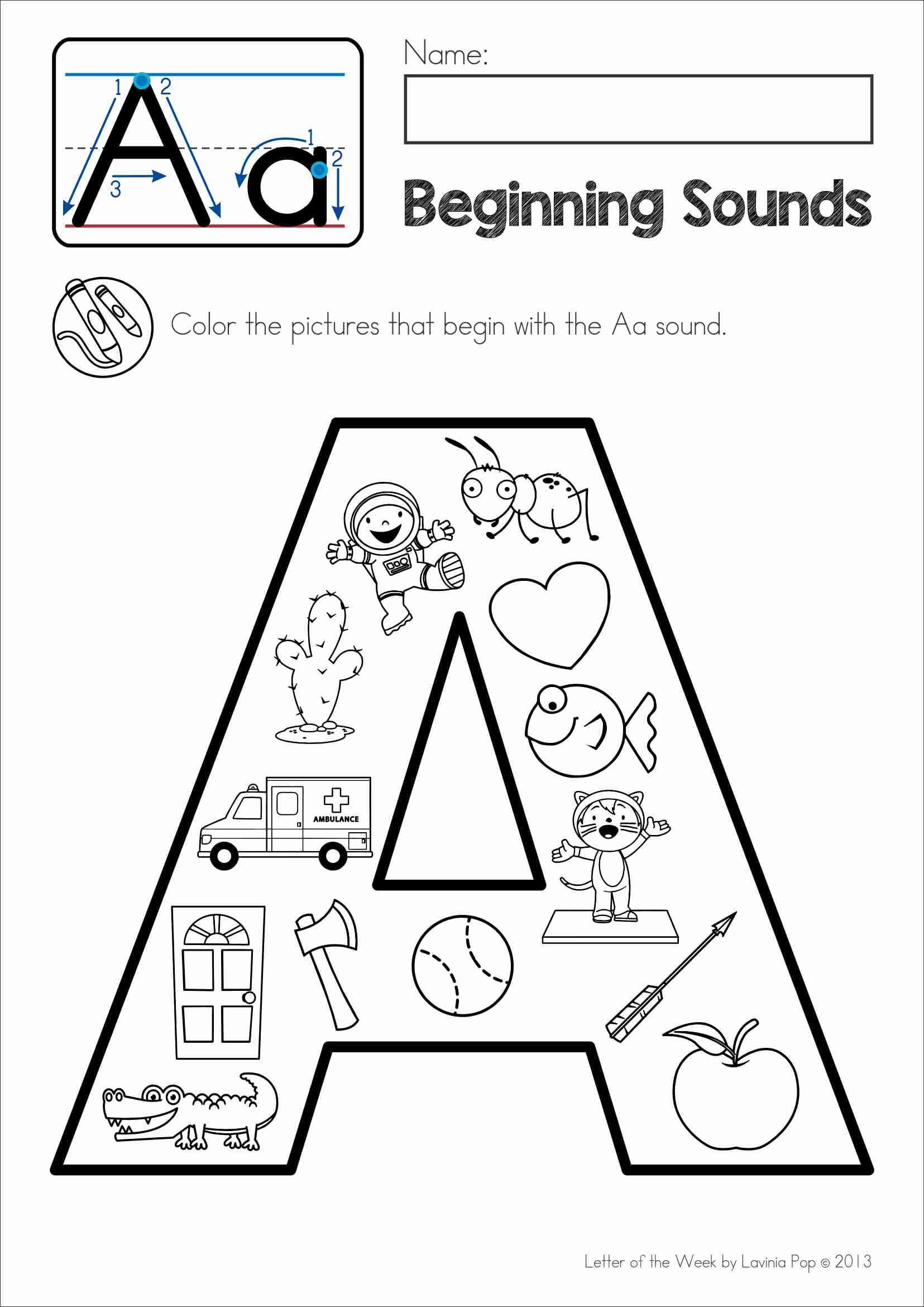 Beginning Sounds Color It! Alphabet Worksheets | Printable Activity - Etsy