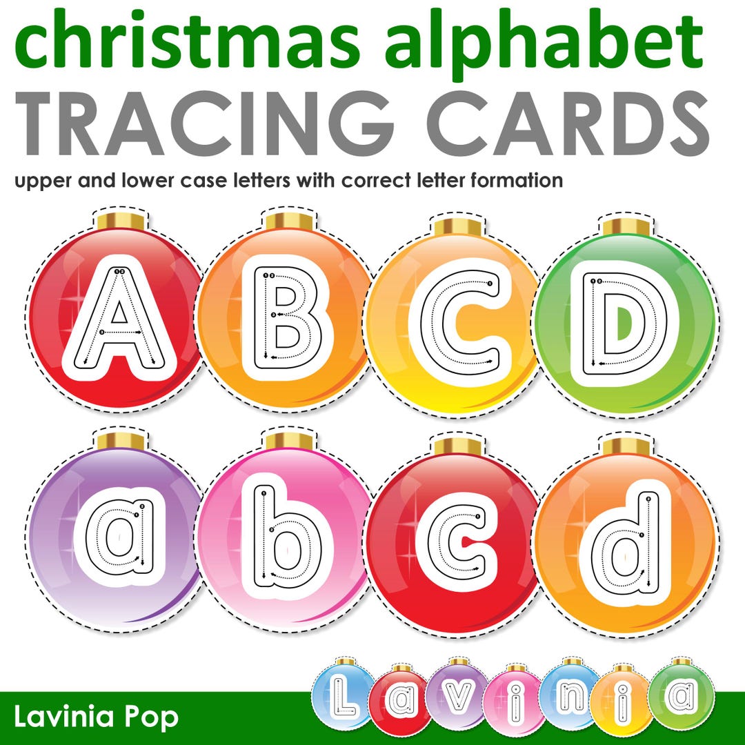 Alphabet Tracing Cards Printable Christmas Ornaments for Preschool and ...