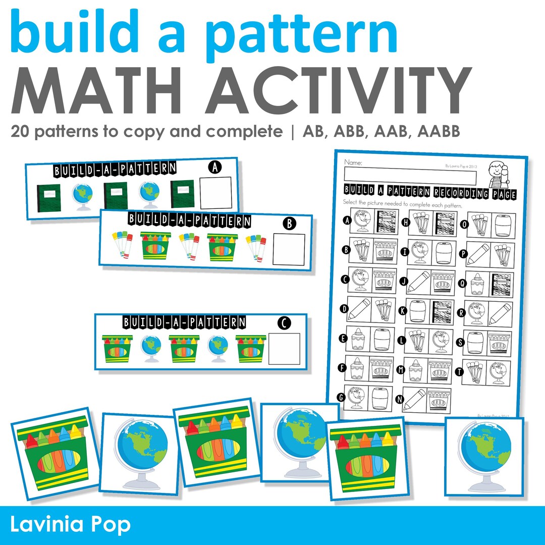 Build a Pattern Printable Math Activity | School Theme - Etsy