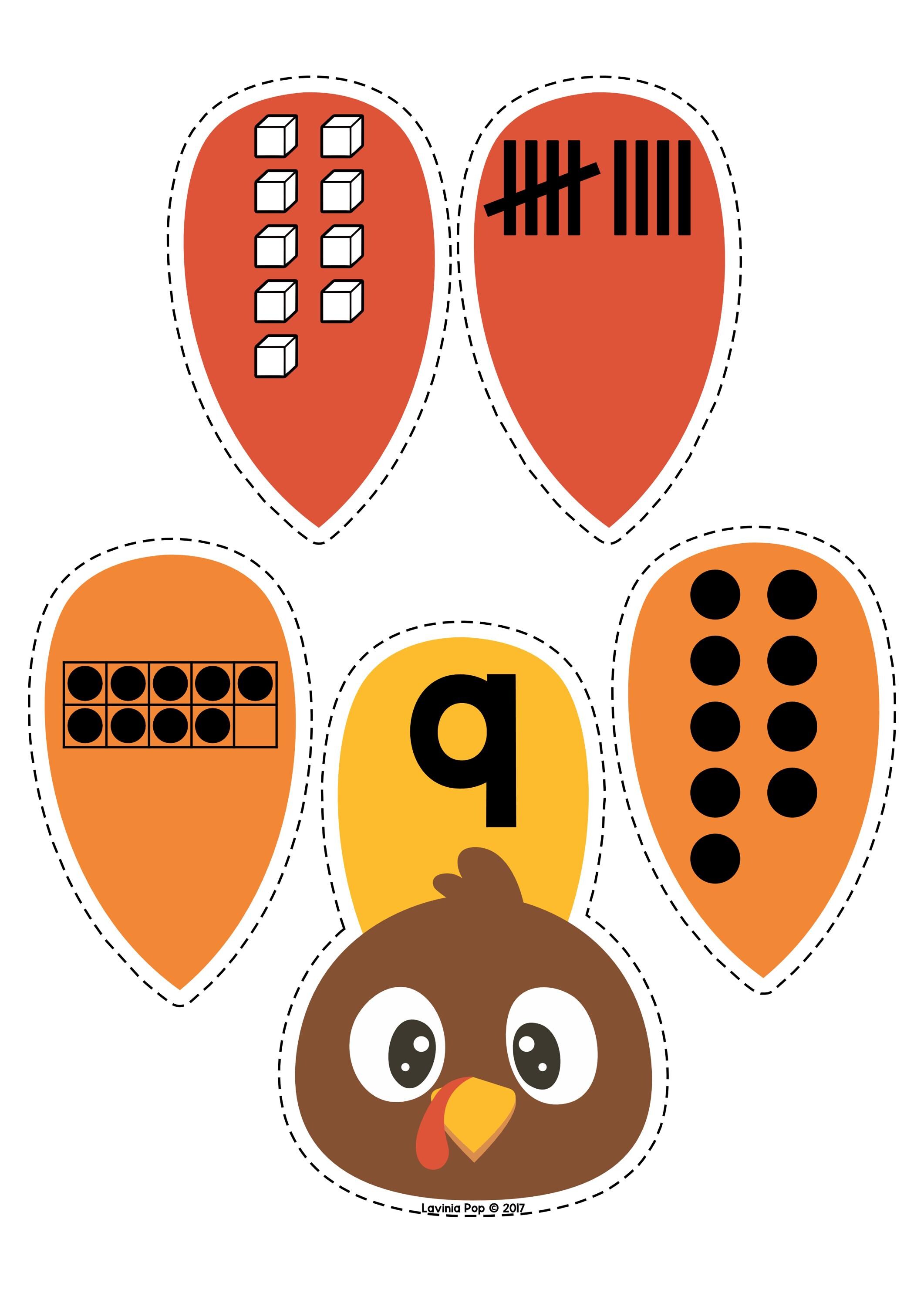 Thanksgiving Turkey Number Sense Match | Printable Math Activity for ...