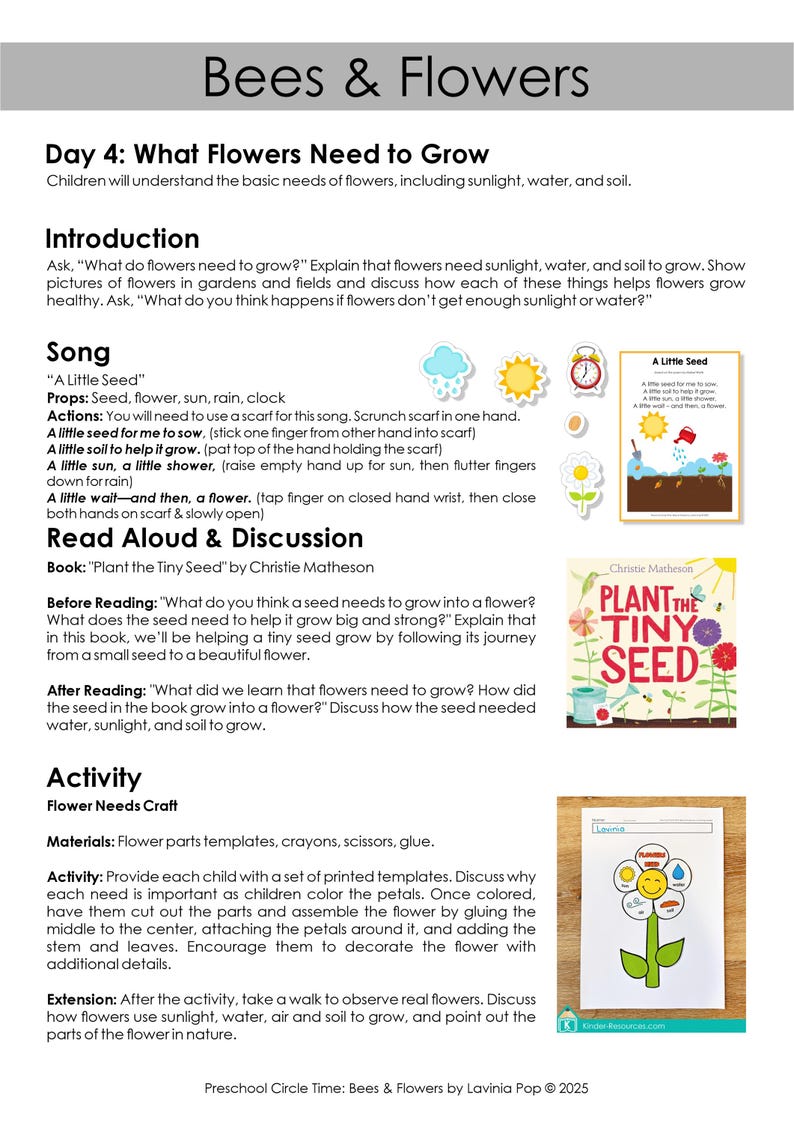 Bees and Flowers Preschool Theme Curriculum Printables | Preschool ...