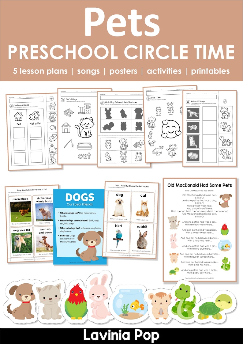 Pets Preschool Theme Curriculum Printables | Preschool Circle Time ...