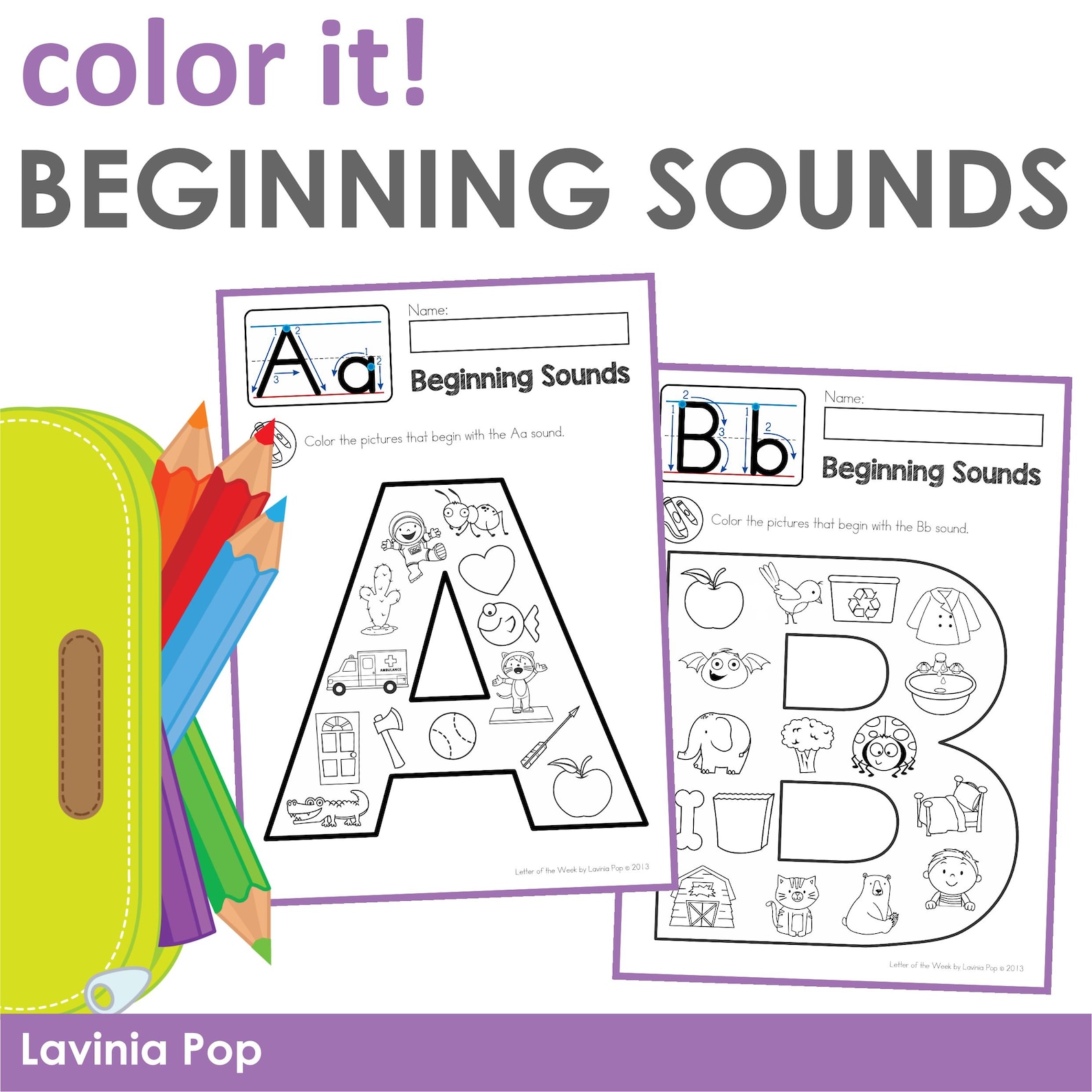 Beginning Sounds Color It! Alphabet Worksheets | Printable Activity - Etsy