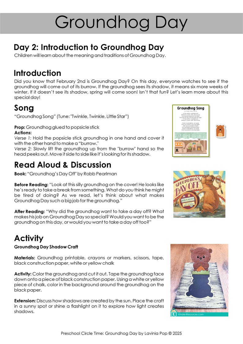 Groundhog Day Preschool Theme Curriculum Printables | Preschool Circle ...