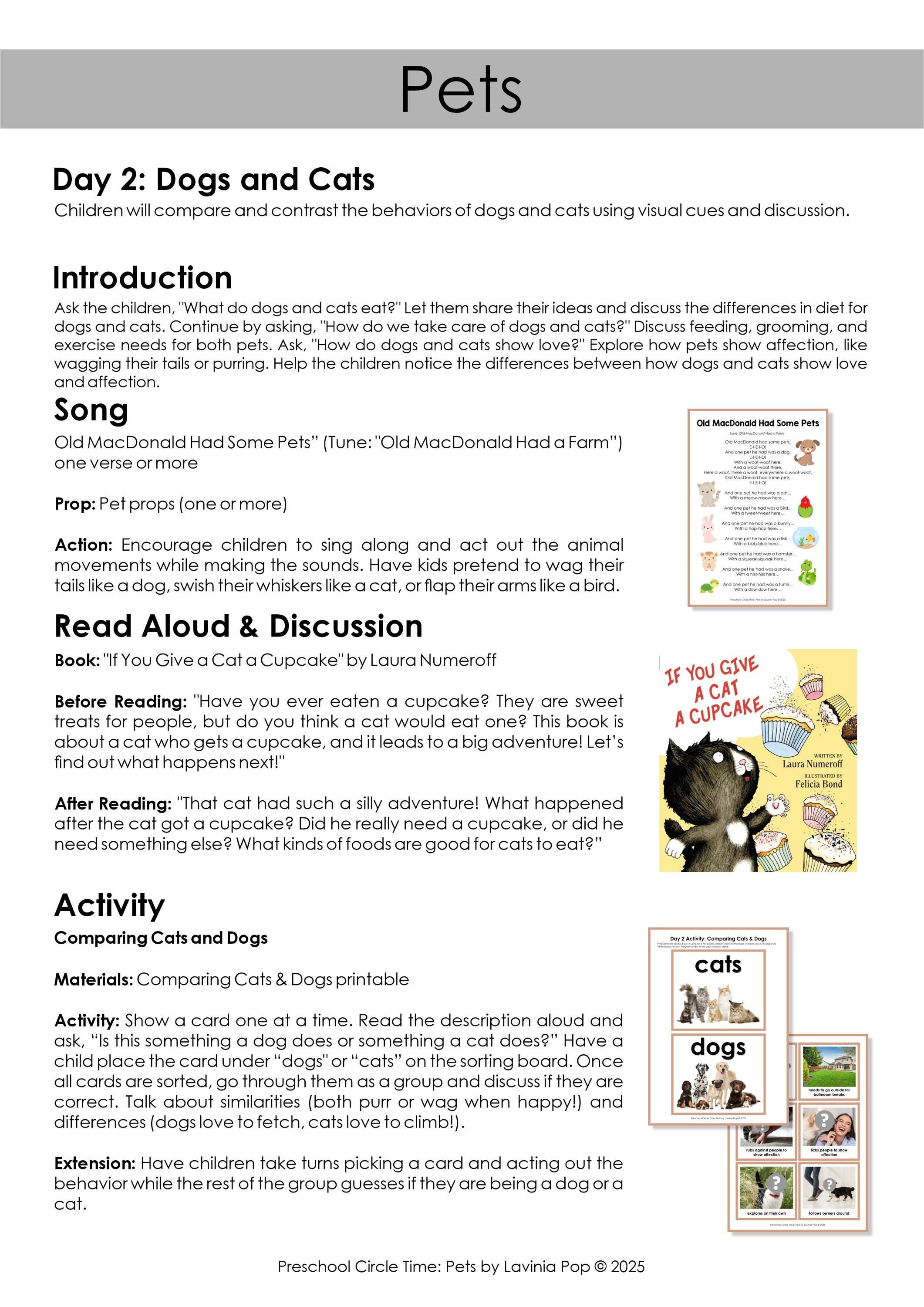 Pets Preschool Theme Curriculum Printables | Preschool Circle Time ...