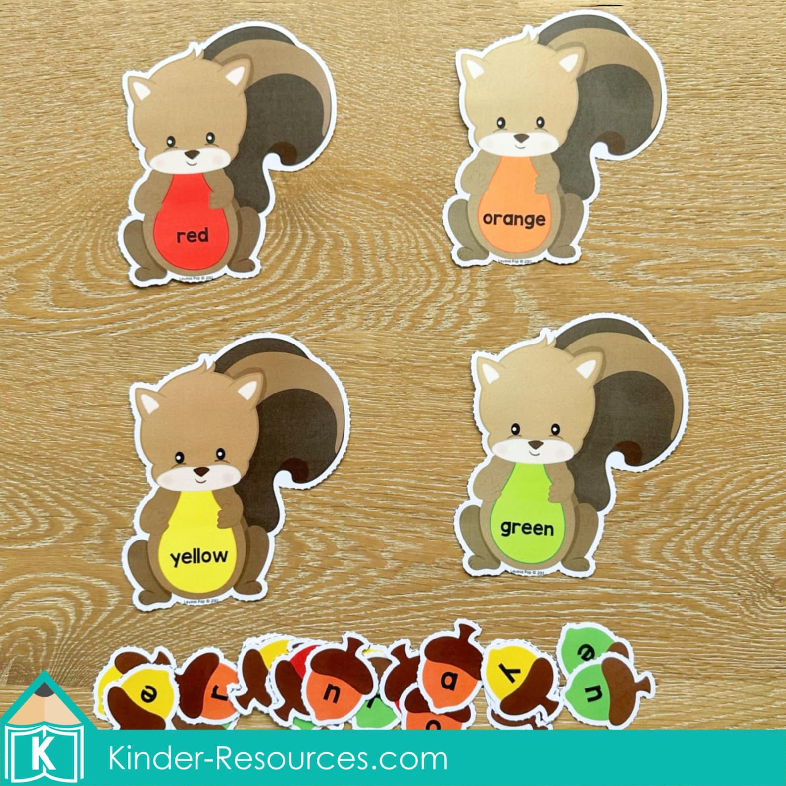 Squirrel and Acorn Color Words Printable Activity for Preschool and ...