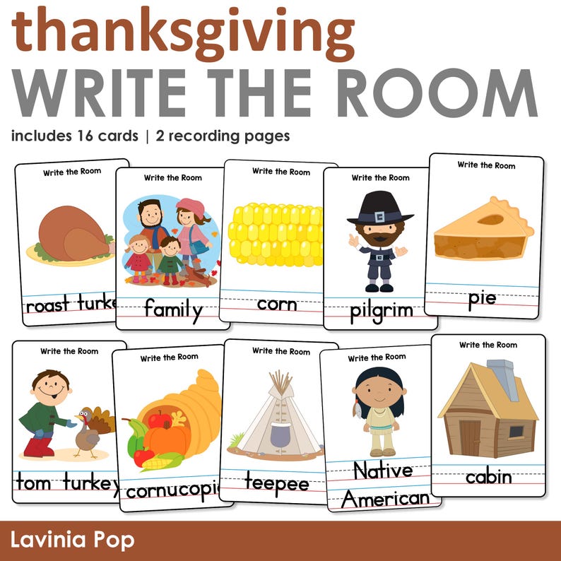 Thanksgiving Write the Room Printable Activity Spelling and Vocabulary ...