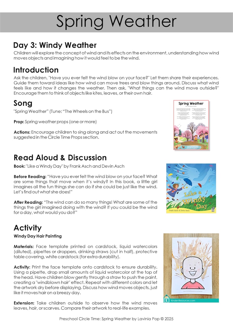 Spring Weather Preschool Theme Curriculum Printables | Preschool Circle ...