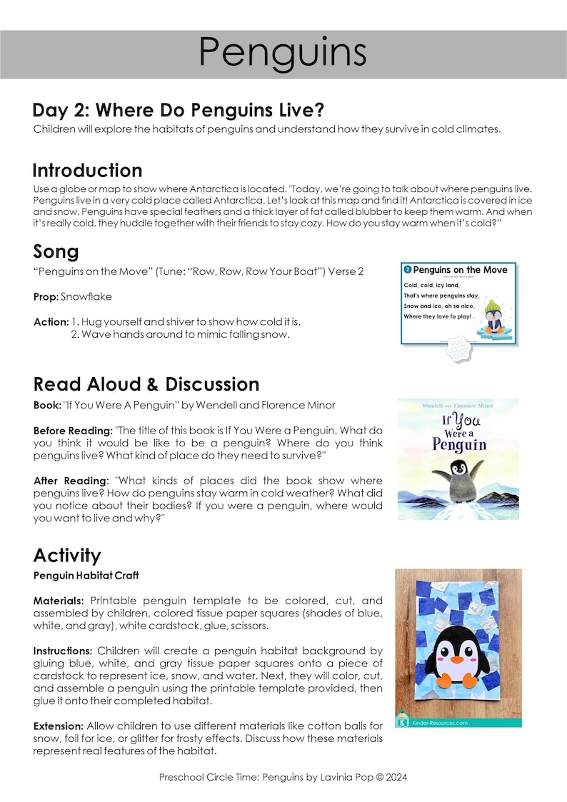 Penguins Preschool Theme Curriculum Printables | Preschool Circle Time ...