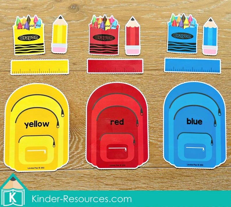School Backpack and Supplies Color Sorting Activity - Etsy