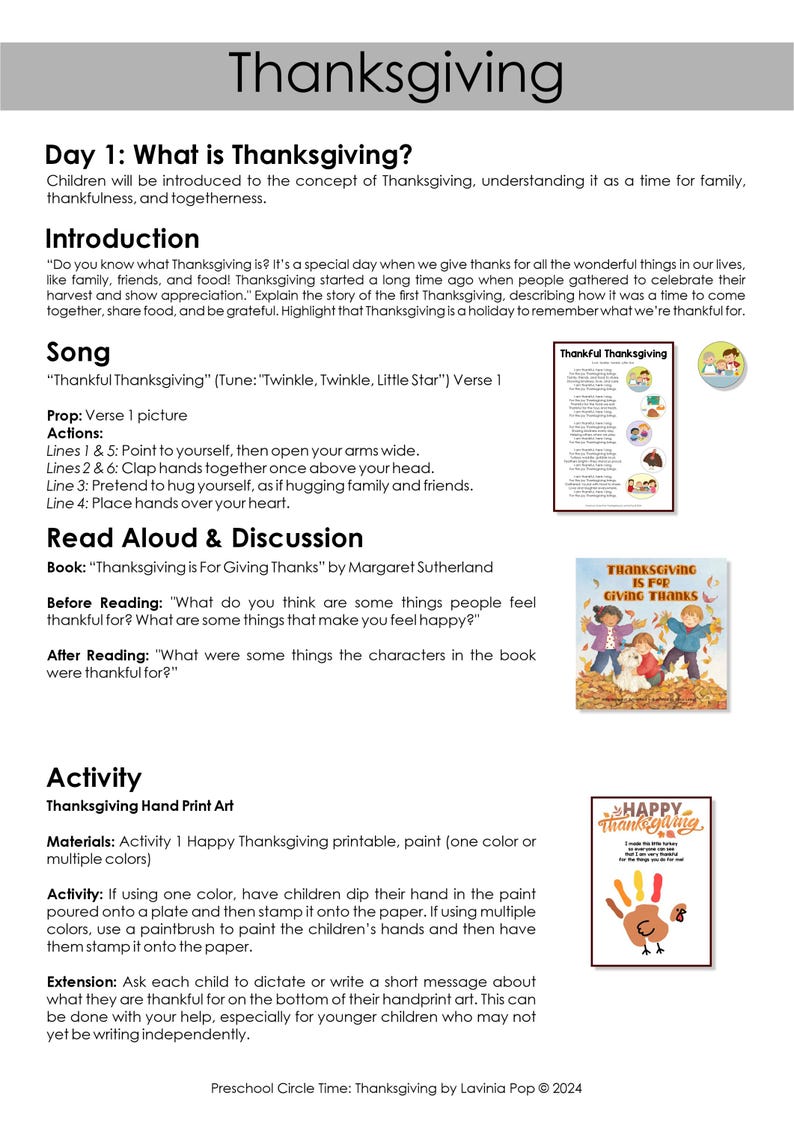 Thanksgiving Preschool Theme Curriculum Printables | Preschool Circle ...