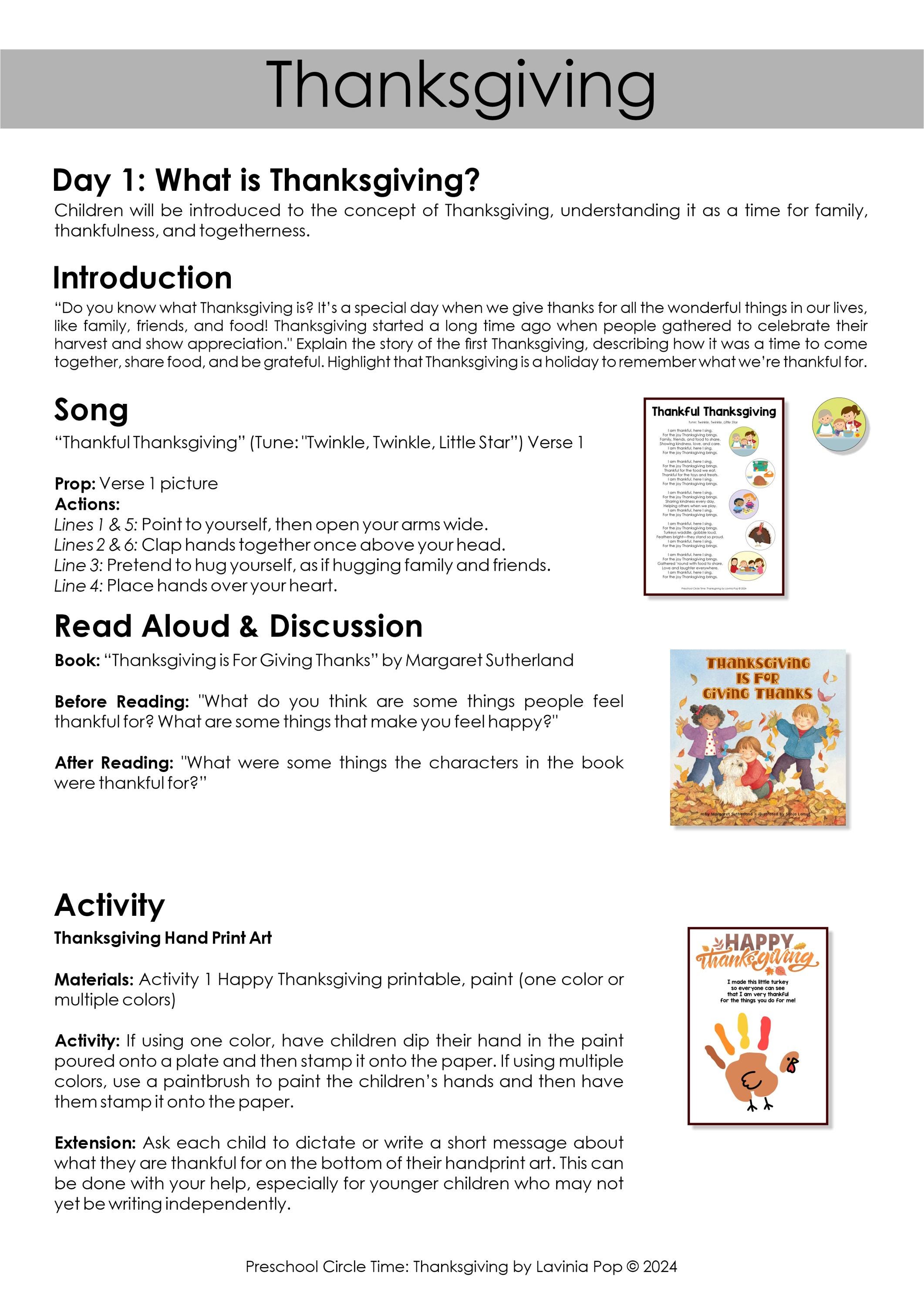 Thanksgiving Preschool Theme Curriculum Printables | Preschool Circle ...