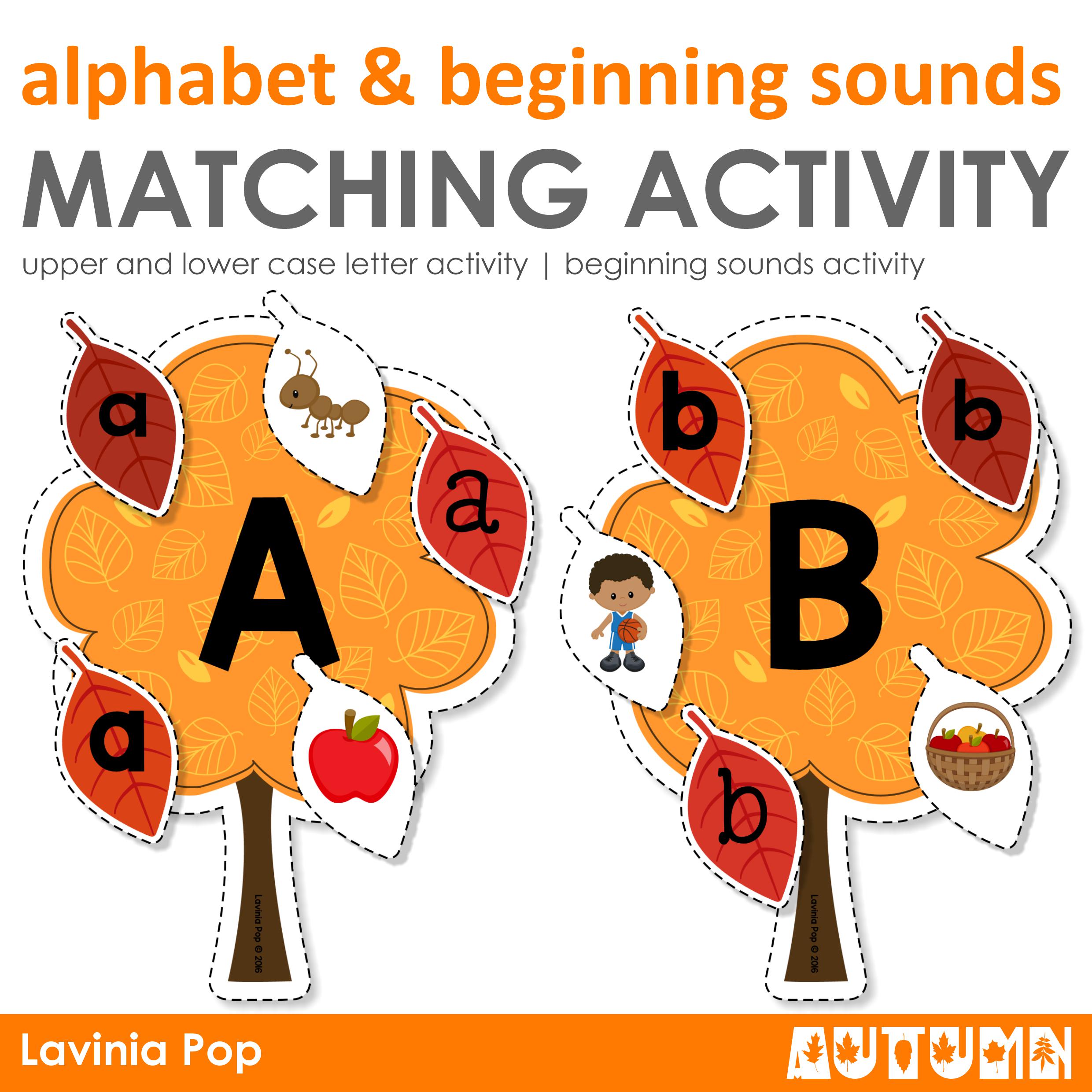 Autumn Leaves and Trees Alphabet and Beginning Sounds Match Printable ...