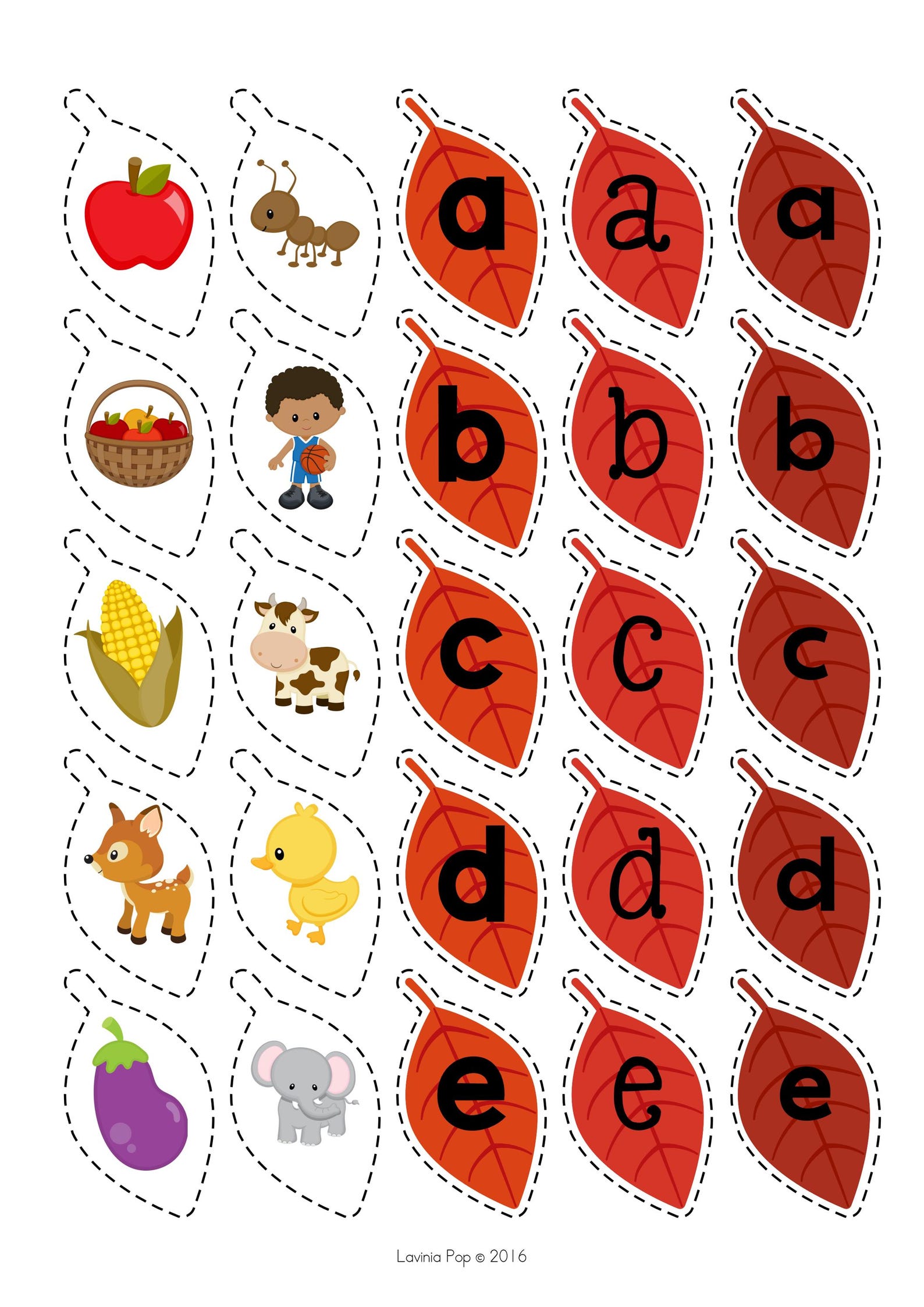 Autumn Leaves and Trees Alphabet and Beginning Sounds Match Printable ...