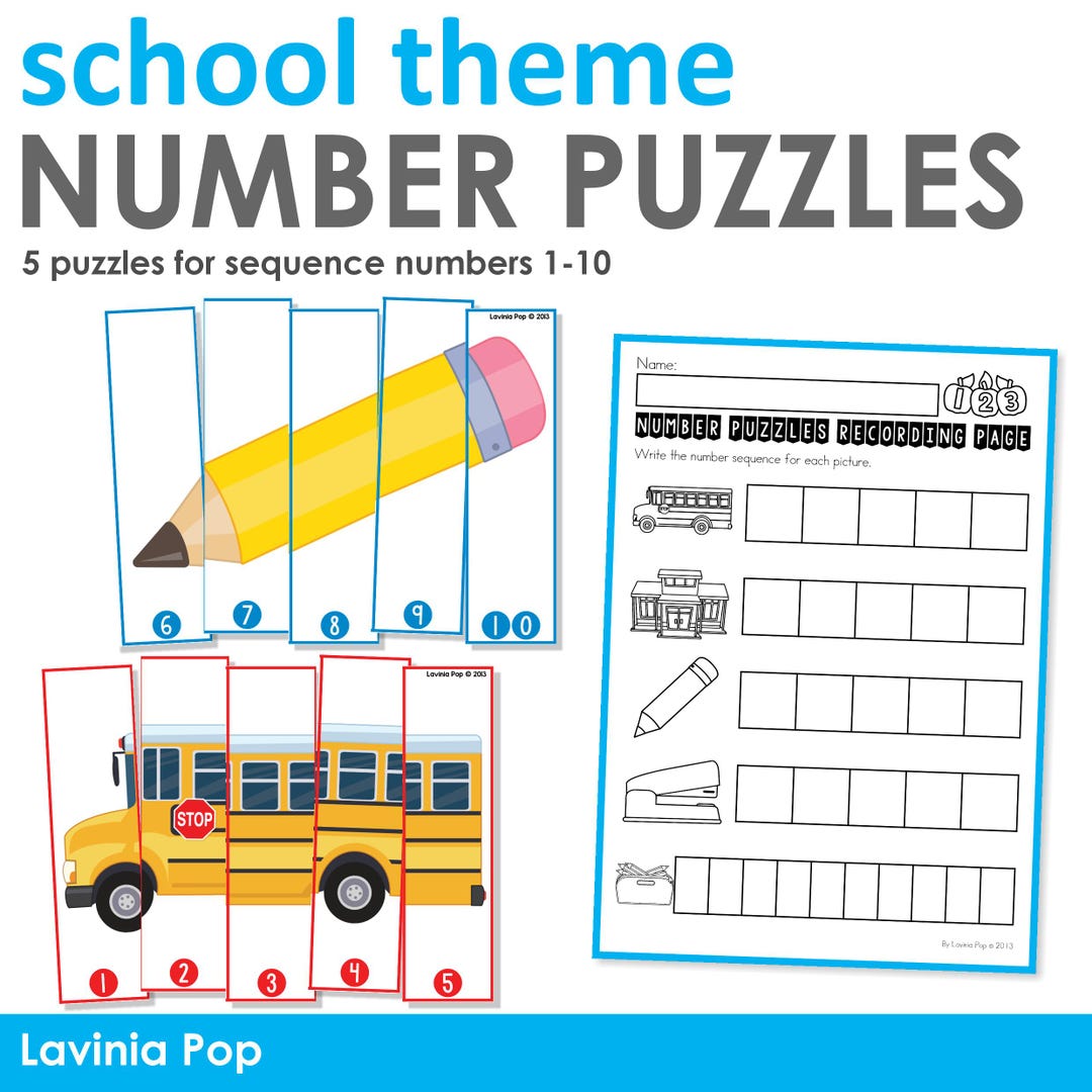 Number Puzzles 1-10 Printable Activity School Theme - Etsy