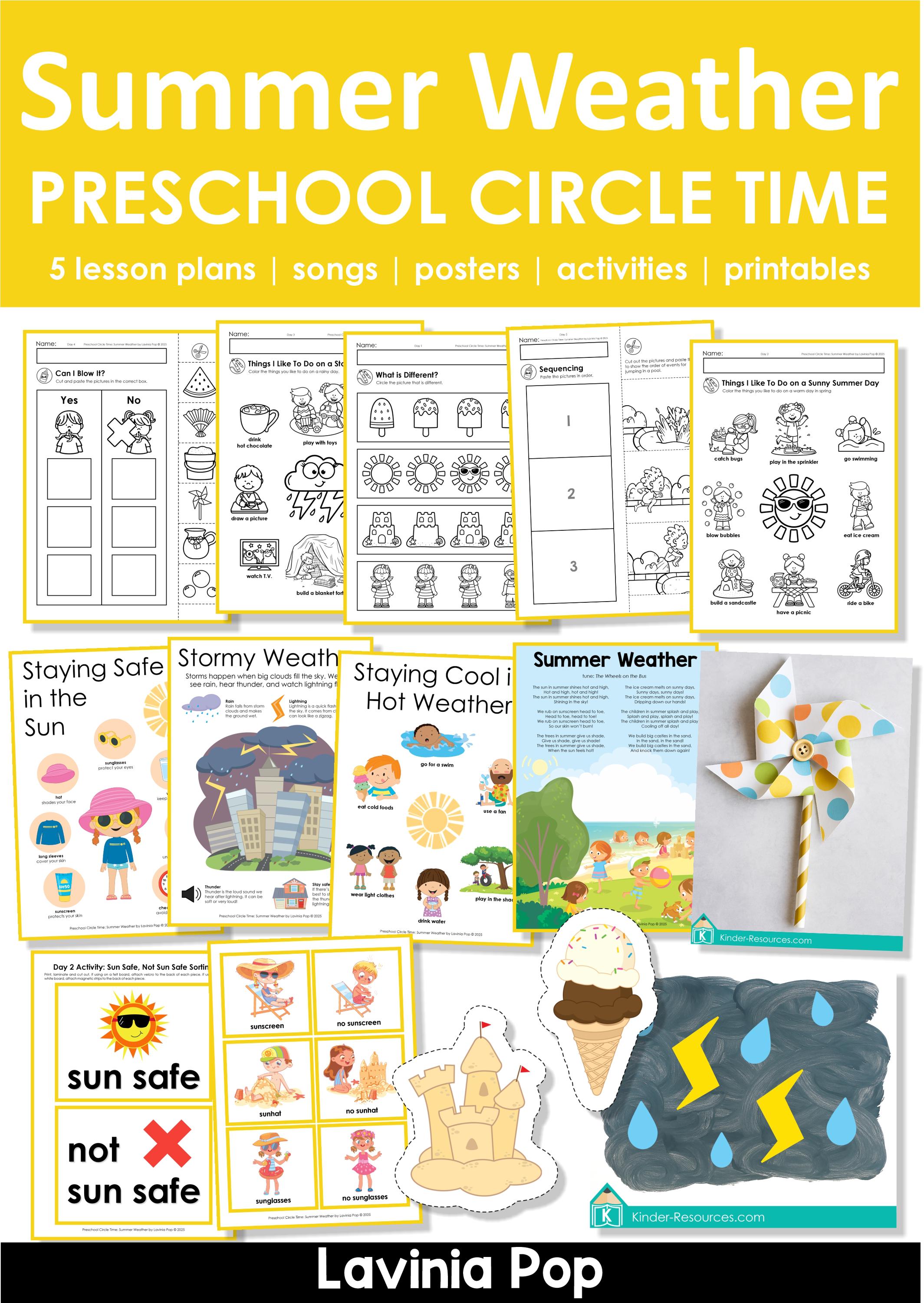 Summer Weather Preschool Theme Curriculum Printables | Preschool Circle ...
