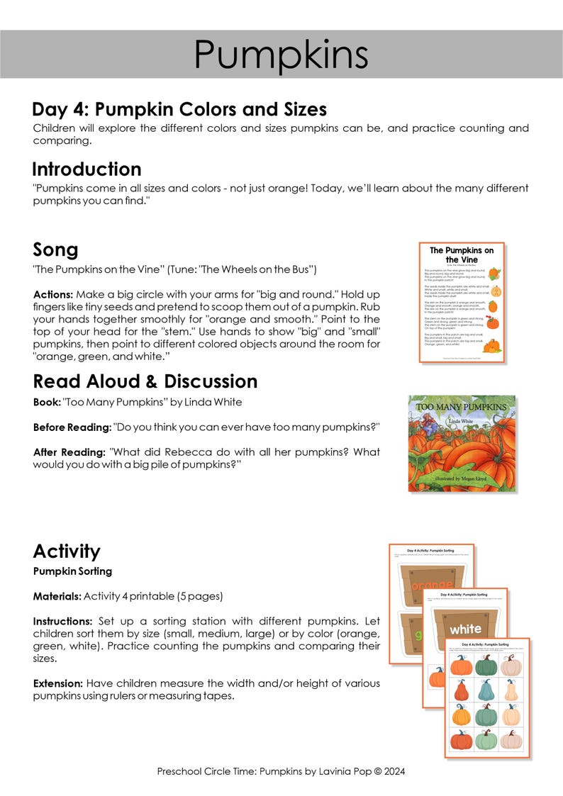 Pumpkins Preschool Curriculum Printables | Pumpkins Preschool Circle ...