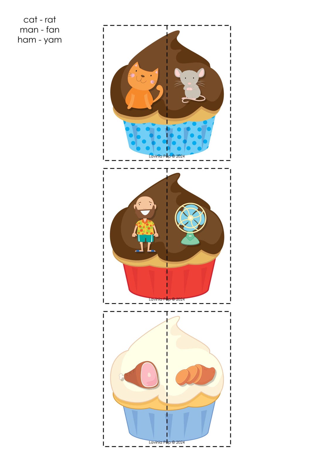 Cupcake CVC Rhyming Match Printable Activity - Etsy