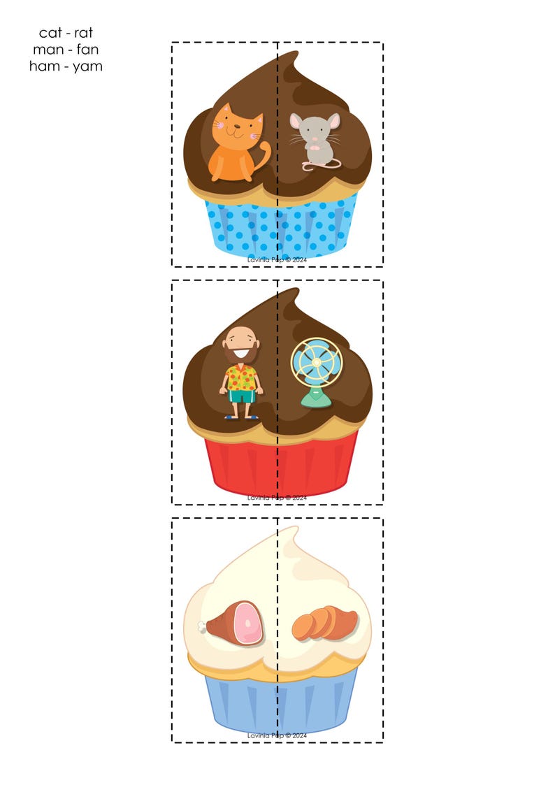 Cupcake CVC Rhyming Match Printable Activity - Etsy