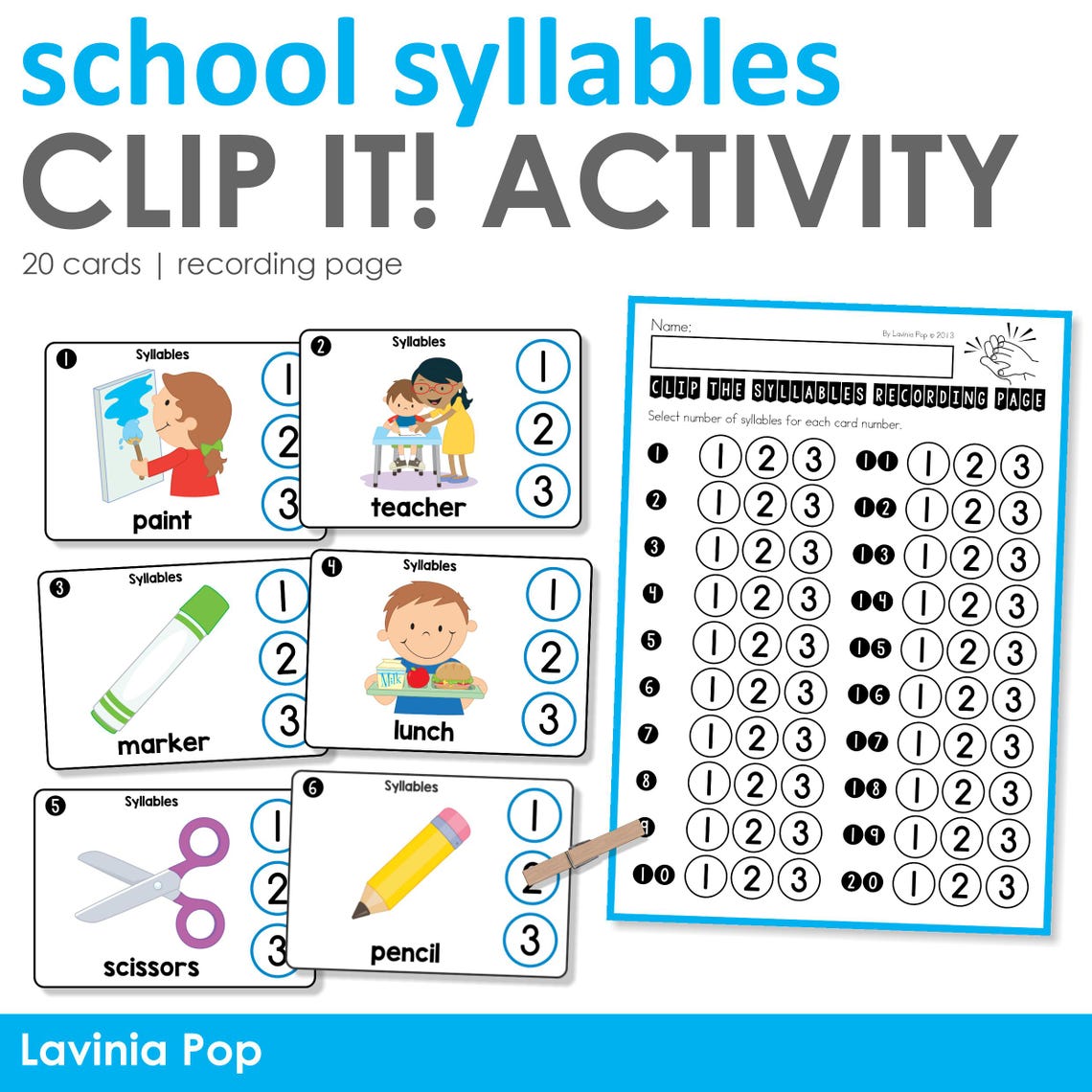 Back to School Syllables Clip It Printable Activity - Etsy