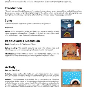 Hibernation and Migration Preschool Theme Curriculum Printables ...