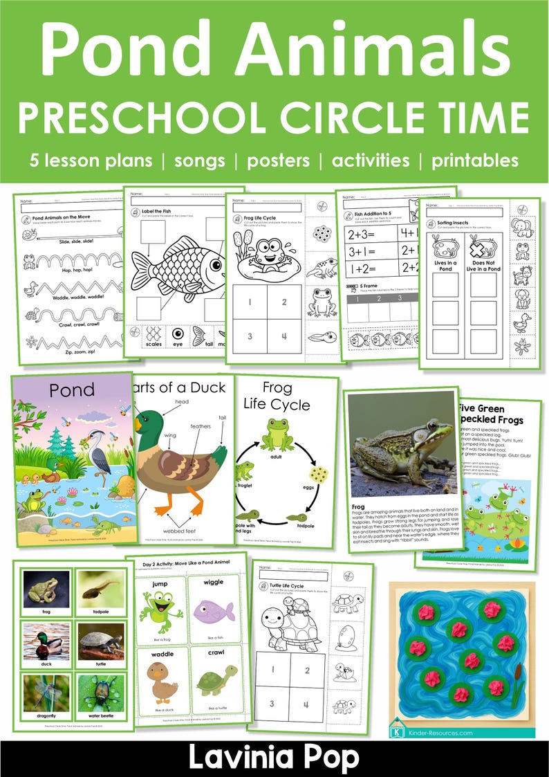 Pond Animals Preschool Theme Curriculum Printables | Preschool Circle ...